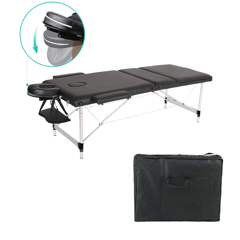 Table De Massage Pliante Portable 3 Zones En Aluminium Noir Housse